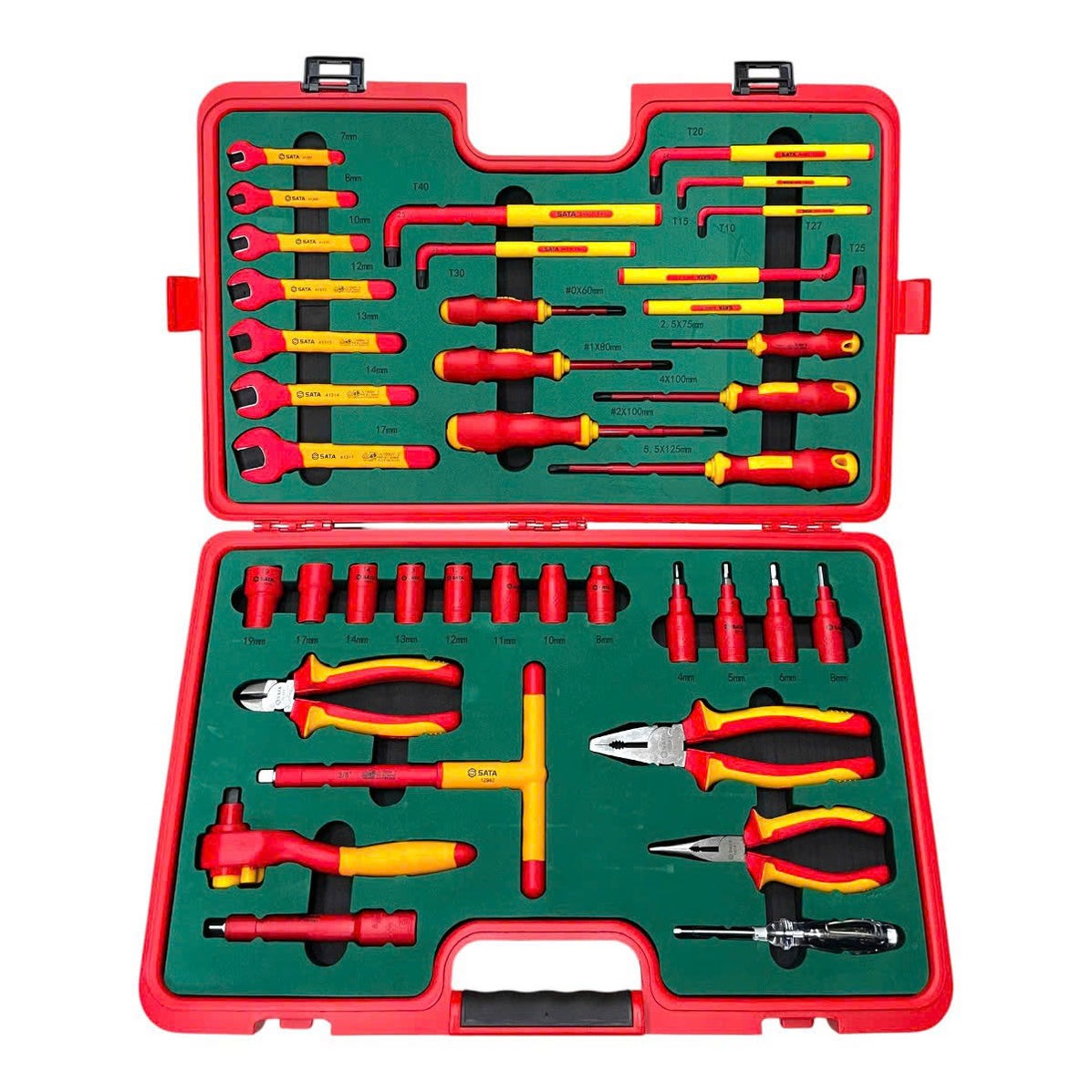 Bộ dụng cụ cách điện 1000V 39 chi tiết SATA 09933, đạt tiêu chuẩn VDE ...